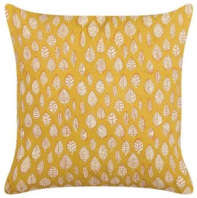Bavlněný polštář vzor listů 45 x 45 cm žlutý GINNALA Beliani