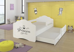 Dětská postel se zábradlím a matracemi CASIMO II 160x80 Hlavní barva: White, Motiv: PRINCESS BLACK