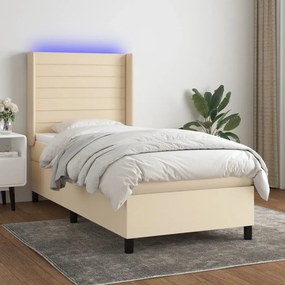 Box spring postel s matrací a LED krémová 90x200 cm textil 3138370