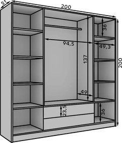 ADRK Furniture Skříň Neri 200 se zrcadly W-NER-200-B