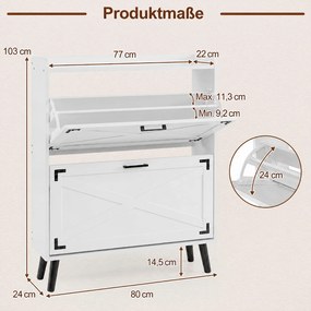 Costway Botník s 2 výklopnými zásuvkami Volně stojící botník – 80 × 24 × 103 cm