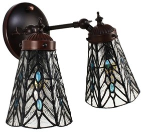 Nástěnná Tiffany lampa 2 stínidla modré kamínky BlueEye - 30*23*23 cm E14/max 2*25W