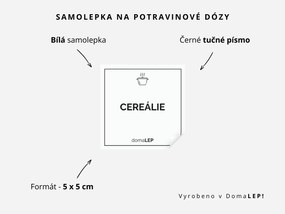CEREÁLIE - omyvatelná samolepka na dózu, výběr rozměrů Ø 5 cm / 5 x 5 cm / 6 x 8 cm | DomaLEP tvar: ČTVEREC, barva: BÍLÁ - ČERNÉ písmo, velikost: š. 5 cm x v. 5 cm - tučné písmo