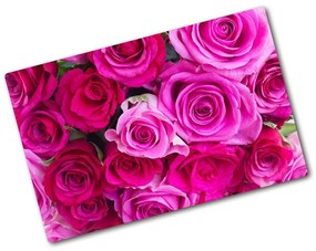 Wallmuralia Deska na krájení skleněná Kytice růžových růží 80x52 cm