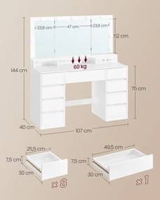 Toaletní stolek se zrcadlem a LED osvětlením RDT146WB01