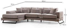 Designová rohová sedačka Heimana 308 cm světle šedá - levá