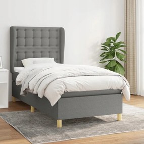 Box Spring Postel S Matrací Textil Tmavě Šedá tlačítka 90 x 190 cm