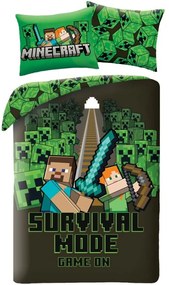 Oboustranné ložní povlečení z mikrovlákna Minecraft - motiv Survival Mode - 70 x 90 cm + 140 x 200 cm - zapínání na zips