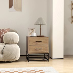 HOMCOM Sada 2 nočních stolků se 2 zásuvkami, noční stolek v industriálním stylu do ložnice a obývacího pokoje, rozměry 40 x 39,5 x 48 cm, přírodní dř…