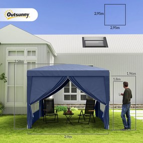 Pavilon Outsunny 3x3m, Voděodolný a Stabilní Zimní Stan s Rychlým Sestavením, UV Ochrana 50+, Skládací Párty Stan s 4 Bočními Stěnami pro Zahradu, Mo…