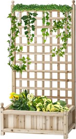 Vyvýšený zahradní truhlík Outsunny s treláží a obloukem pro popínavé rostliny, 64 x 28 x 120 cm