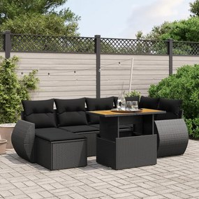 7dílná zahradní sedací souprava s poduškami černá polyratan 3275813