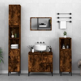 3dílný set koupelnových skříněk kouřový dub kompozitní dřevo,  3185548