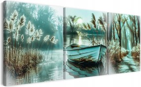 Obrazy Krajina Jezero Triptych boho rustikální do ložnice na zeď 60x120