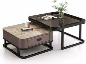 LuxuryForm DESIGN Konferenční stolek ARAGON 70 × 70 / 60 × 60 cm – šedý / šedý mramor + sklo (set 2 ks)