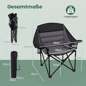 Costway Nadměrná kempingová židle, skládací kempingová židle s podsedákem, držák