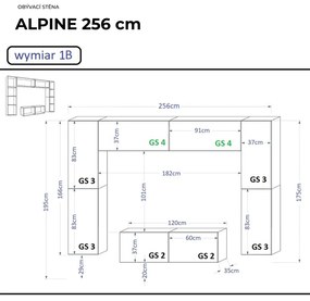 Ral Obývací stěna ALPINE 256 cm - Bílý lesk