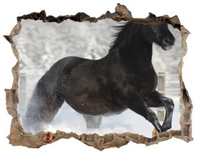 Wallmuralia Díra 3D fototapeta nálepka Kůň ve cvalu sníh 95x64 cm