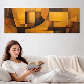 Obraz na plátně - Zlaté zrcadlení, Abstrakce FeelHappy.cz Velikost obrazu (šířka x výška): 210 x 70 cm