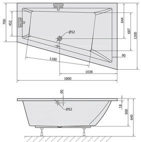 Polysan TRIANGL R SLIM asymetrická vana 180x120x50cm, bílá, 20611S