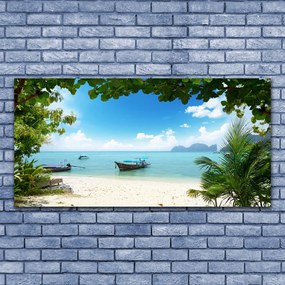 akrylový obraz Moře Loďka Krajina 120x60 cm