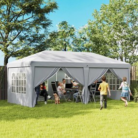 Outsunny Skládací Zahradní Altán 6 x 3 m Venku Pop-up Voděodolný Altán se 4 Odnímatelnými Bočními Stěnami 4 Okny + Nosič Světle Šedá | Aosom