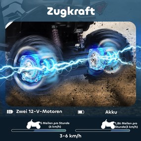 HOMCOM Elektrické dětské čtyřkolky, 3-8 km/h, 45 min provozní doba, LED světlomety, hudební přehrávač s USB, pro děti 3 až 5 let