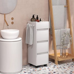 HOMCOM Koupelnová skříňka se skladovacím prostorem a 4 přihrádkami nahoře, 3 šuplíky a držákem na ručníky pro úzké prostory, 35 x 30 x 90cm, Bílá