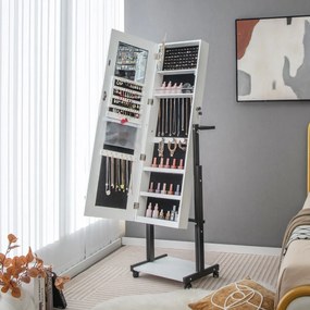 Costway Šperkovnice s kolečky Zrcadlová skříňka 4 v 1 s 3 barevnými LED světly