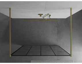 Mexen Kioto, sprchová zástěna Walk-In 160 x 200 cm, 8mm sklo černý vzor, ​​zlatý matný profil, 800-160-002-55-77