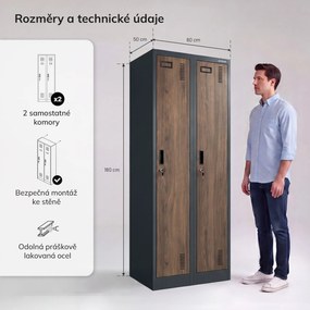Dvoukomorová zaměstnanecká skříňka antracitová, ořech, 600x1800x500 mm: KACPER II Eco Design
