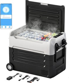 Outsunny 50 l dvouzónová kompresorová lednice (-20 °C až 20 °C) přenosný elektrický autochladící box s aplikací, LED, ochranou baterie, skládací rukoj