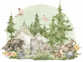 Gario Dětská nálepka na zeď Inhabitants of the forest - zvířátka, skály a stromy Rozměry: 95 x 127 cm