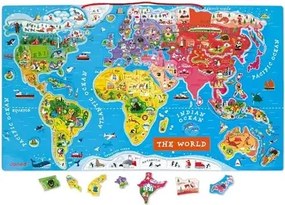 JANOD Magnetická mapa světa v angličtině / Nástěnná mapa / 92 dílků /