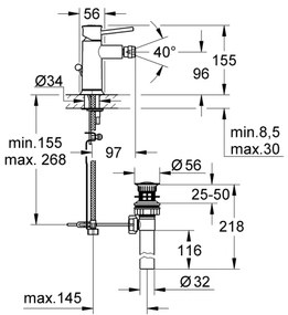 GROHE 32864000 - Bidetová baterie BAUCLASSIC lesklý chrom
