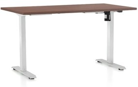 Výškově nastavitelný stůl OfficeTech A, 140 x 80 cm, bílá podnož, ořech