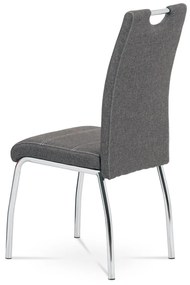 AUTRONIC Jídelní židle, potah šedá látka, bílé prošití, kovová 4nohá chromovaná podnož