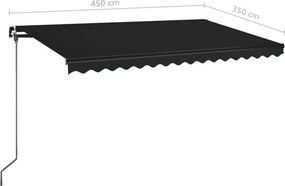 Ručně zatahovací markýza s LED světlem 450 x 350 cm antracitová 3069204