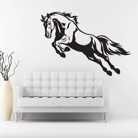 Kůň ve skoku - vinylová samolepka na zeď 80x36cm