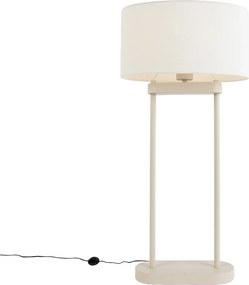 Stojací lampa béžová s oválným bílým lněným stínidlem 35 cm - Thijmen