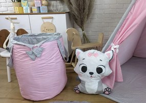 Dětský stan TEEPEE (TÝPÍ) ANIMALS s doplňky - RŮŽOVÁ PARTIČKA - růžový/šedý