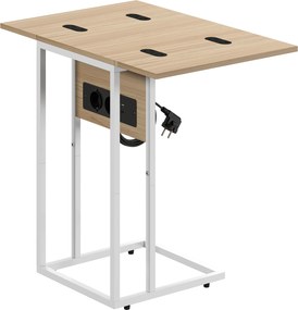HOMCOM Skládací příruční stolek, nabíjecí stanice s USB porty, kov, 39 x 29 x 57 cm, barva dřeva