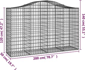 Klenuté gabionové koše 8 ks 200x50x120/140cm pozinkované železo 3145667