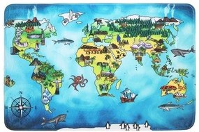 BO-MA, Protiskluzový kusový koberec World map, 110x160, modrá, vícebarevná, dětský pokoj