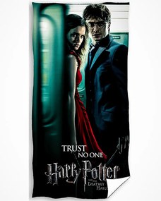 Carbotex Dětská plážová osuška HARRY POTTER NIKOMU NEVĚŘ, zeleno-černá, froté, 70x140cm