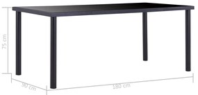 vidaXL Jídelní stůl černý 180 x 90 x 75 cm tvrzené sklo