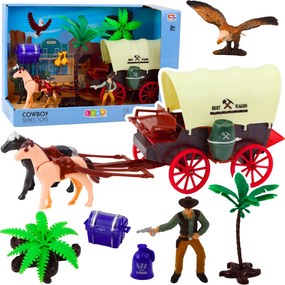 LEAN Toys Sada kovbojských figurek westernový kočár koně palmy