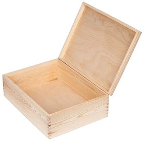 Dřevěná krabička s víkem - 40 x 30 x 13,5 cm, přírodní