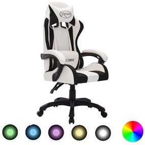 Herní židle s RGB LED podsvícením bíločerná umělá kůže,  288005