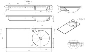 Sapho, JUNO umyvadlo 100x15x47cm, litý mramor, bílá, pravé, JU102